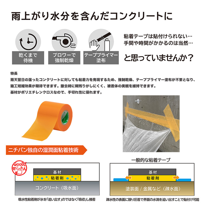 ニチバン せこたんコンクリート用湿潤粘着テープ WCT-50（50mm×10m） | 物流資材のヨシダ